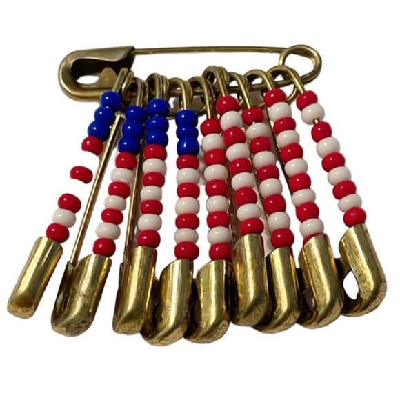 Vintage | Jewelry | Vintage Handmade American Flag Beaded Safety Pin ...